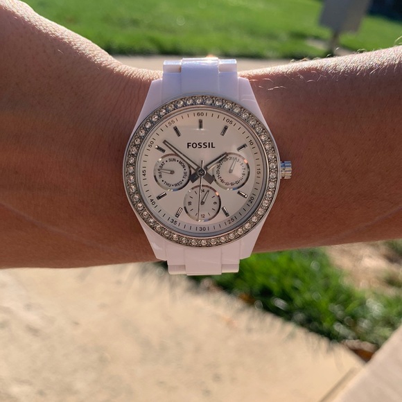 Accessories | Fossil White Diamond Watch | Poshmark